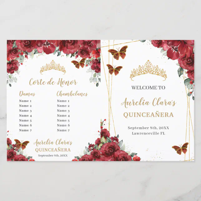 Budget Red Floral Quinceanera Order Events Program | Zazzle