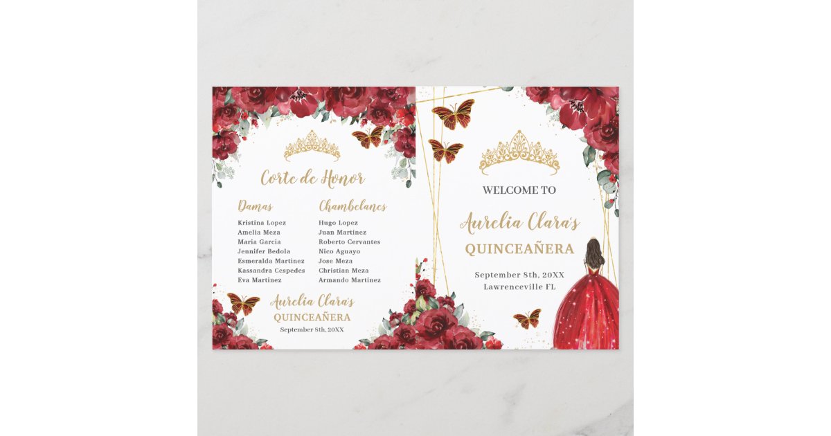 Budget Red Floral Quinceanera Order Events Program | Zazzle