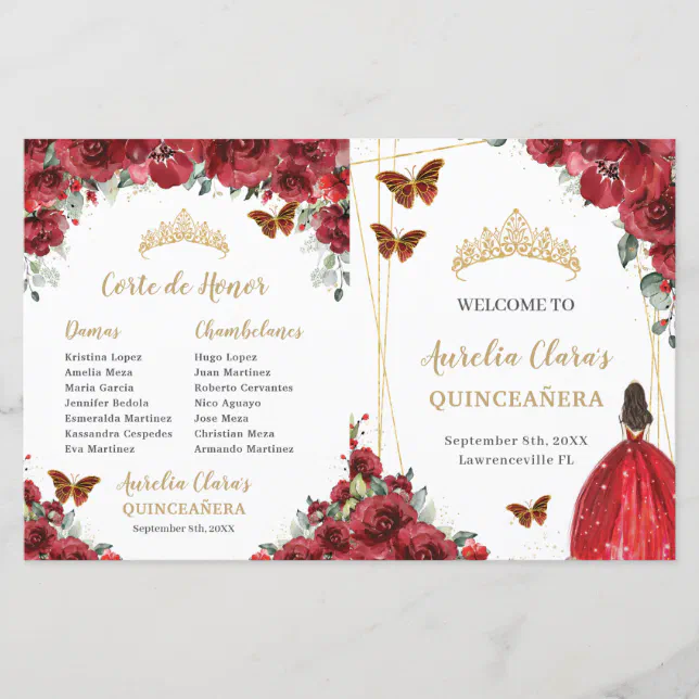 Budget Red Floral Quinceanera Order Events Program | Zazzle