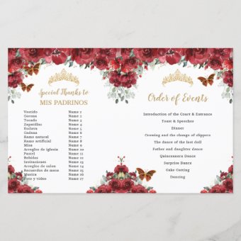 Budget Red Floral Quinceanera Order Events Program | Zazzle