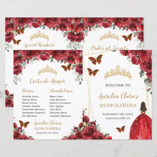 Budget Red Floral Quinceanera Order Events Program | Zazzle