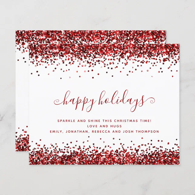 Budget Red Glitter Borders Happy Holidays Card | Zazzle