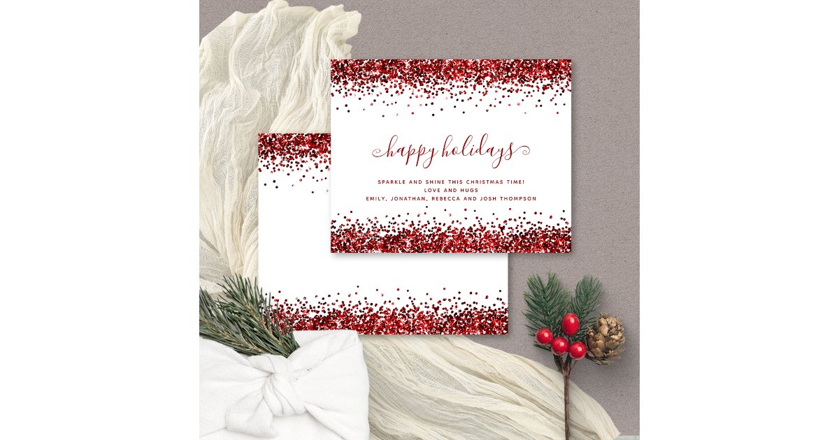 Budget Red Glitter Borders Happy Holidays Card | Zazzle