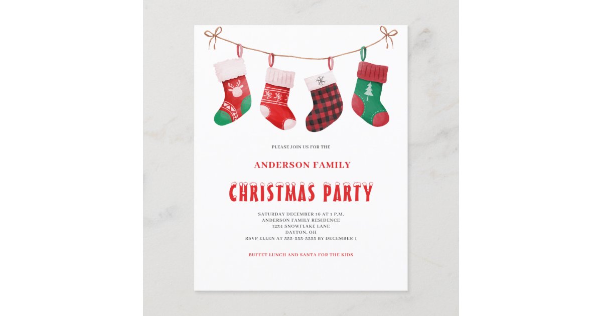 Budget Red Green Stocking Christmas Invitation Flyer | Zazzle