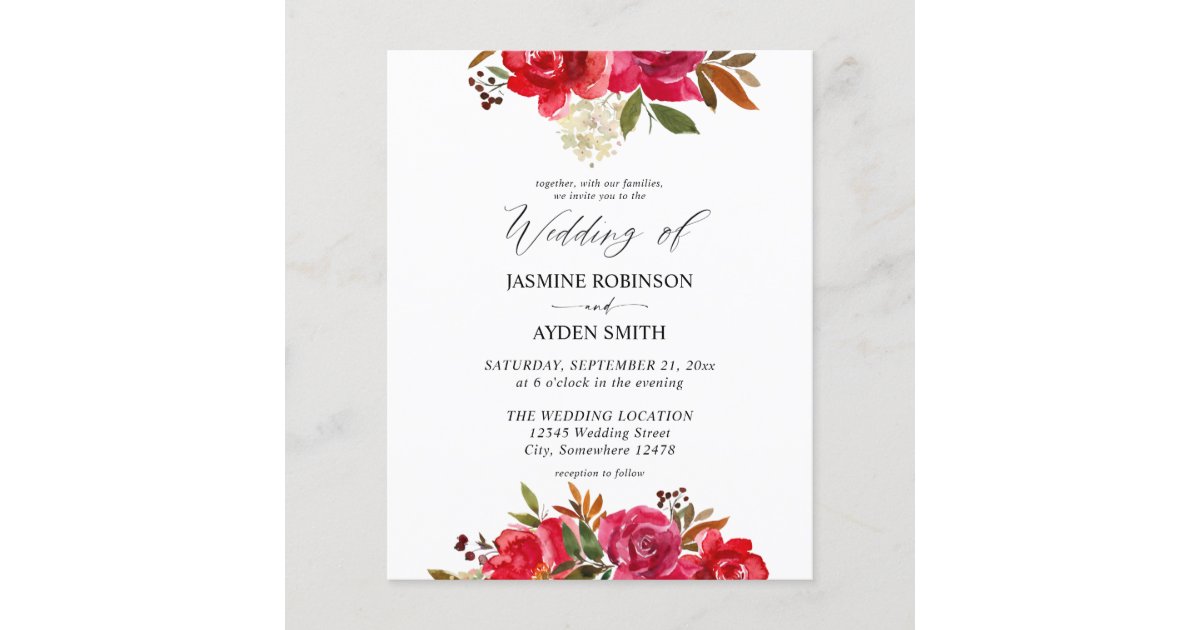 Budget Red Rose & White Floral 3 Wedding Flyer | Zazzle