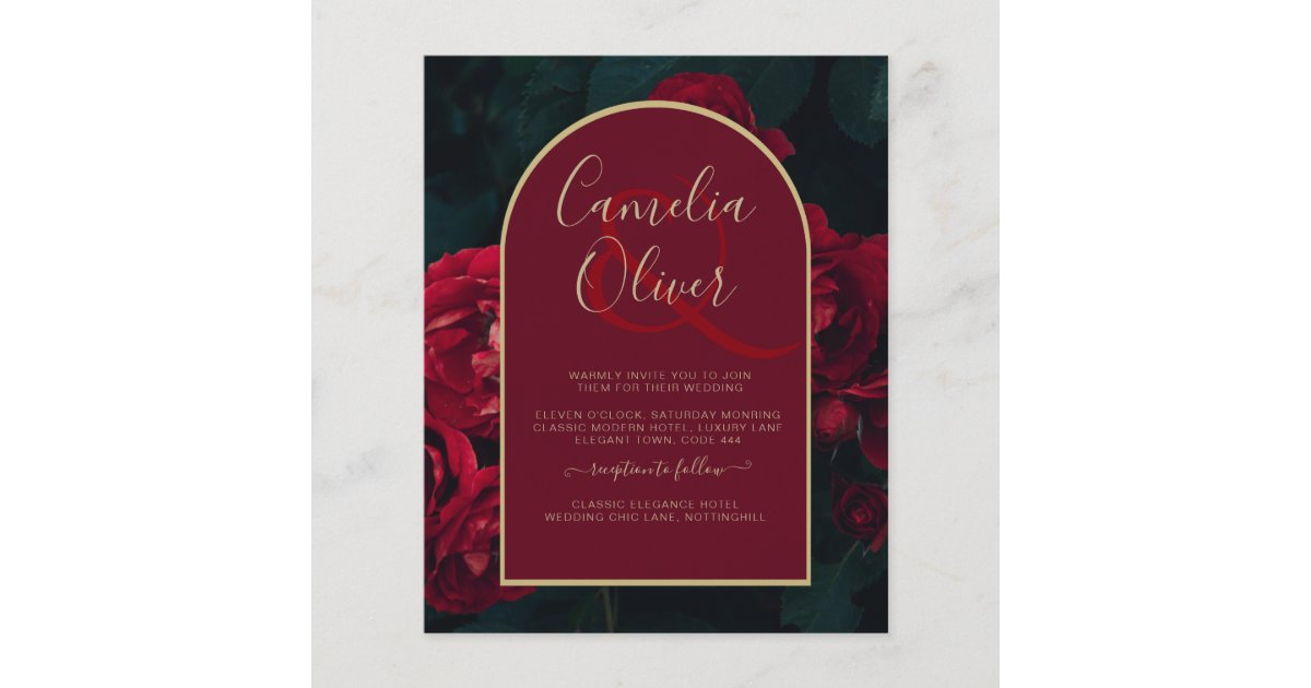 BUDGET Red Roses ForestGreen Winter Wedding INVITE Flyer | Zazzle