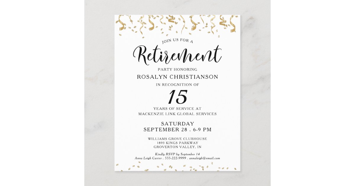 Budget Retirement Party Confetti Script Invitation | Zazzle