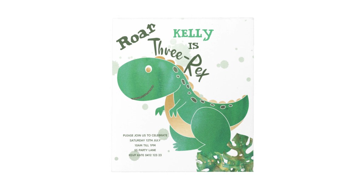 BUDGET Roar, Three-Rex Cute Dinosaur Invitation Notepad | Zazzle
