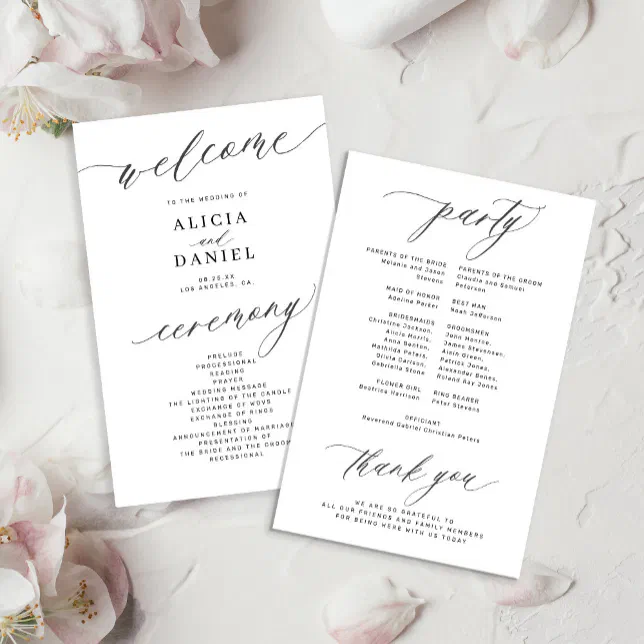 Budget romantic black and white wedding program | Zazzle