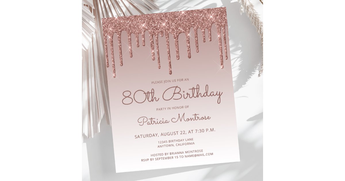 Budget Rose Gold 80th Birthday Party Invitation | Zazzle