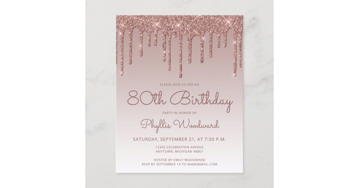 Budget Rose Gold 80th Birthday Party Invitation | Zazzle