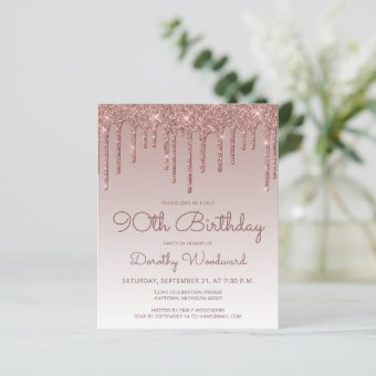 Budget Rose Gold 90th Birthday Party Invitation | Zazzle