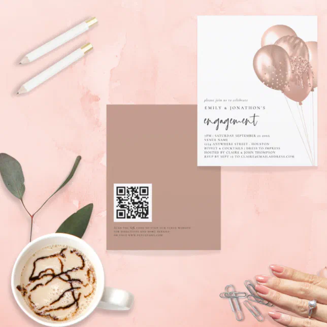 Budget Rose Gold Balloons QR Code Engagement | Zazzle