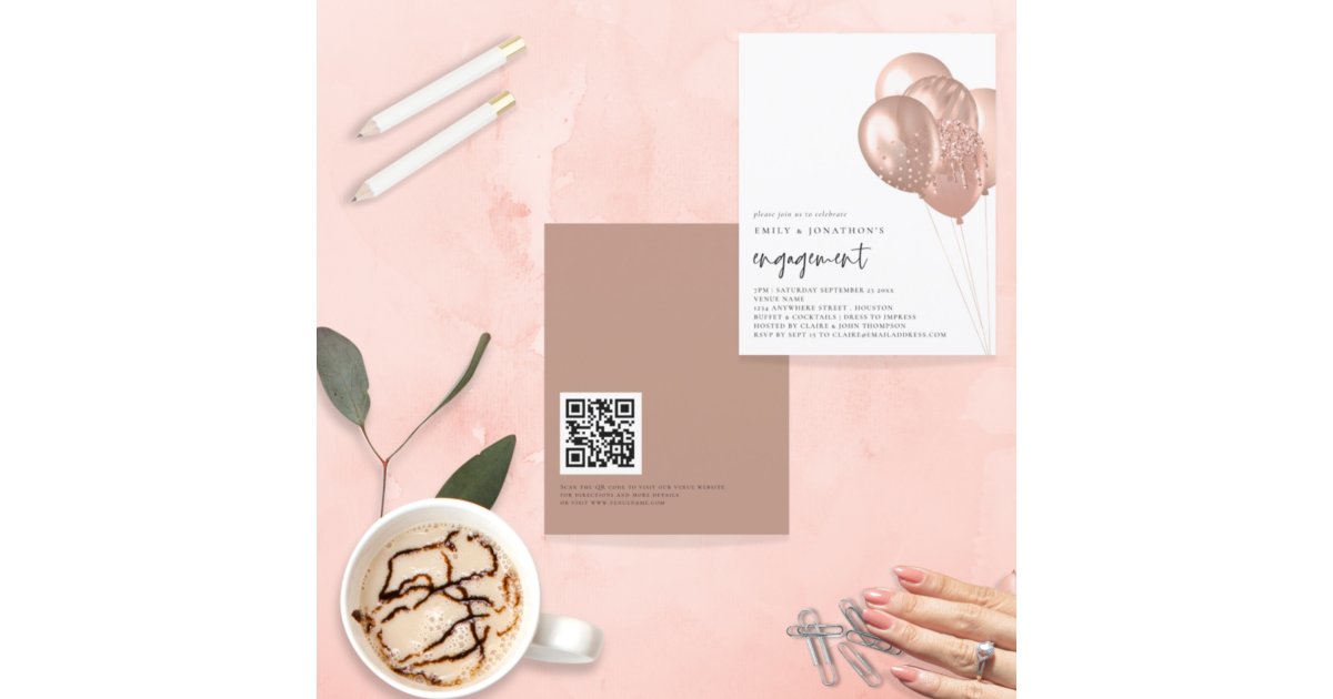 Budget Rose Gold Balloons QR Code Engagement | Zazzle