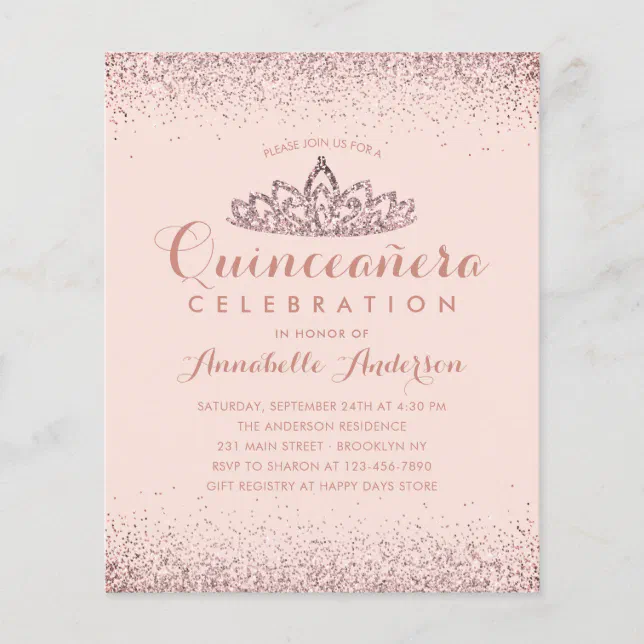 Budget Rose Gold Blush Quinceañera Tiara Invite | Zazzle