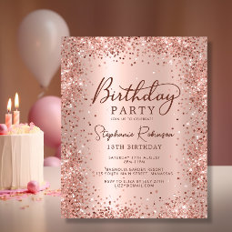 Budget Rose Gold Glitter 13th Birthday Invitation | Zazzle