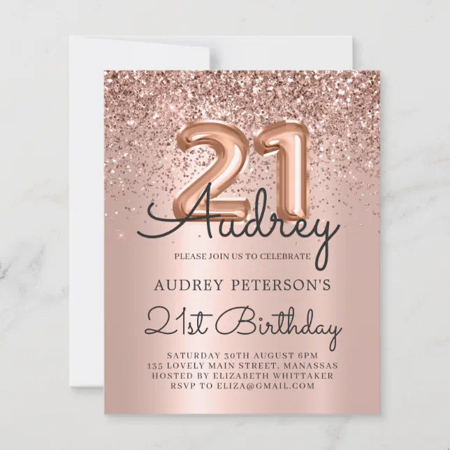 Budget Rose Gold Glitter Balloon 21st Birthday | Zazzle