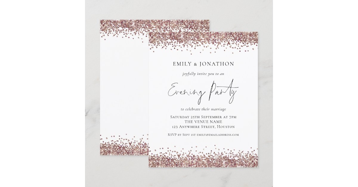 BUDGET Rose Gold Glitter Evening Invite | Zazzle