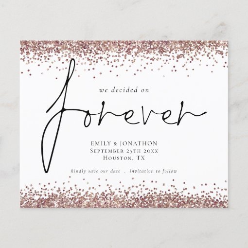 Budget Rose Gold Glitter Forever QR Save The Date | Zazzle