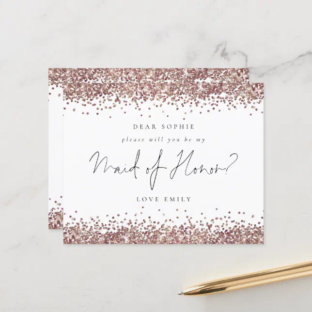 Budget Rose Gold Glitter Maid of Honor Request | Zazzle