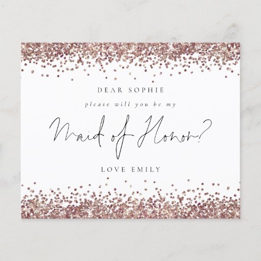 Budget Rose Gold Glitter Maid of Honor Request | Zazzle