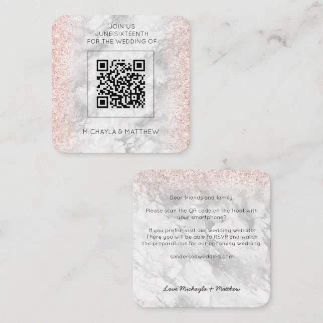 Budget Rose Gold Glitter QR Code Wedding Invite | Zazzle