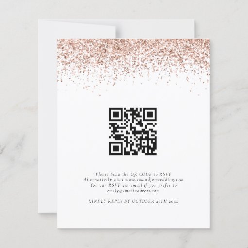 Budget Rose Gold Glitter QR Code Wedding RSVP | Zazzle