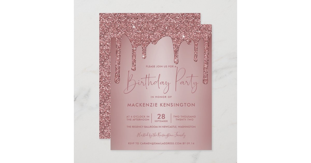 Budget Rose Gold Sparkle Glitter Drips Birthday Zazzle
