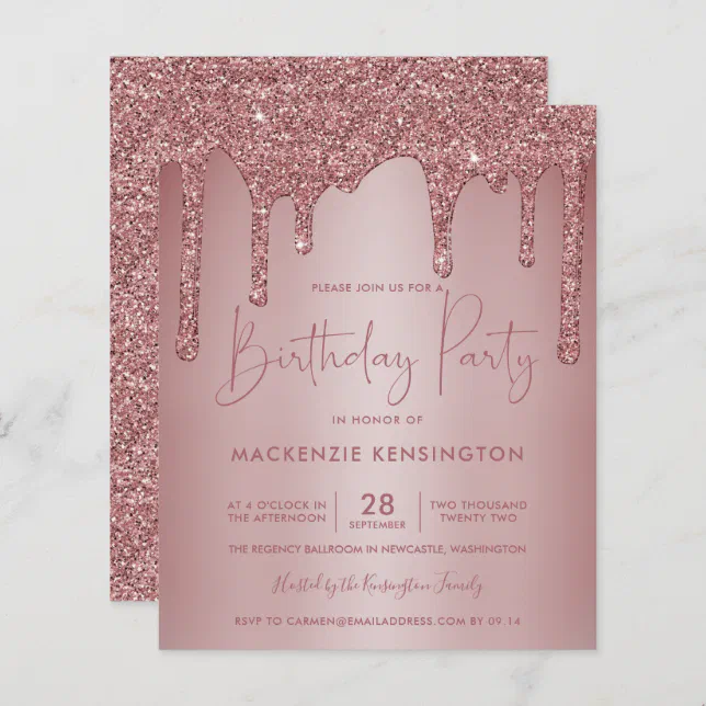 BUDGET Rose Gold Sparkle Glitter Drips Birthday | Zazzle