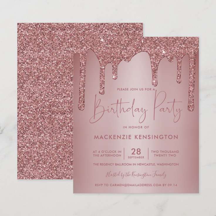 BUDGET Rose Gold Sparkle Glitter Drips Birthday | Zazzle