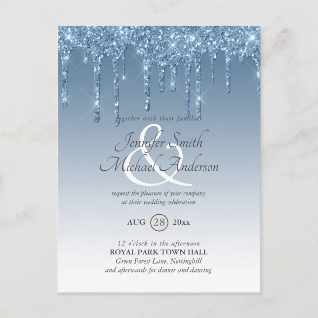 Budget Royal Blue Glitter Dripping WEDDING INVITE | Zazzle