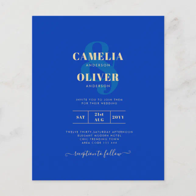 Budget Royal Blue Monochrome Wedding INVITE Flyer | Zazzle