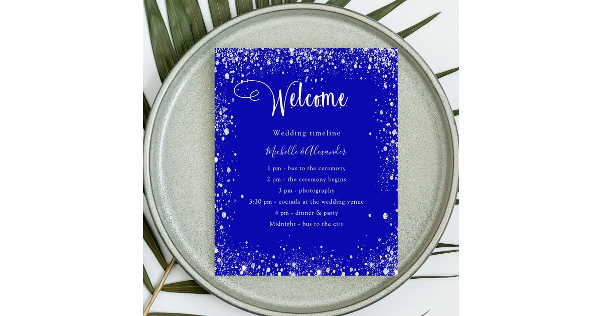 Budget royal blue silver wedding program details | Zazzle