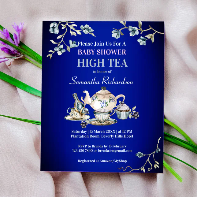 Budget Royal blue vintage rustic high tea | Zazzle