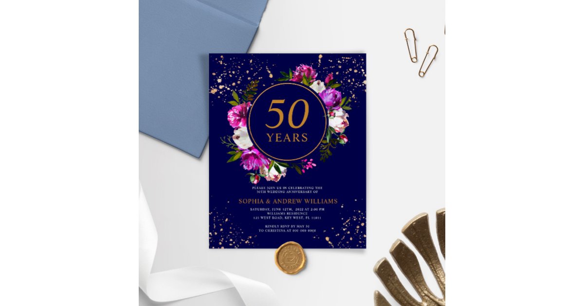 Budget Royal Blue Wedding Anniversary Invitation | Zazzle