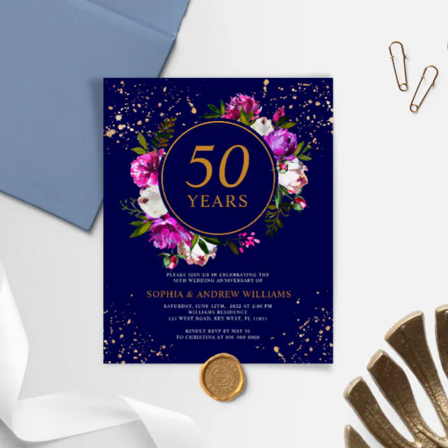 Budget Royal Blue Wedding Anniversary Invitation | Zazzle