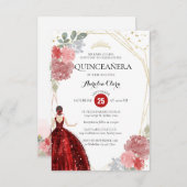 Budget Ruby Red Floral Geometric Quinceañera Note Card | Zazzle