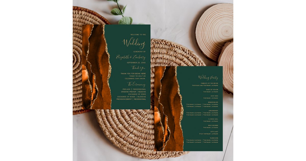Budget Rust Agate Dark Green Wedding Program | Zazzle