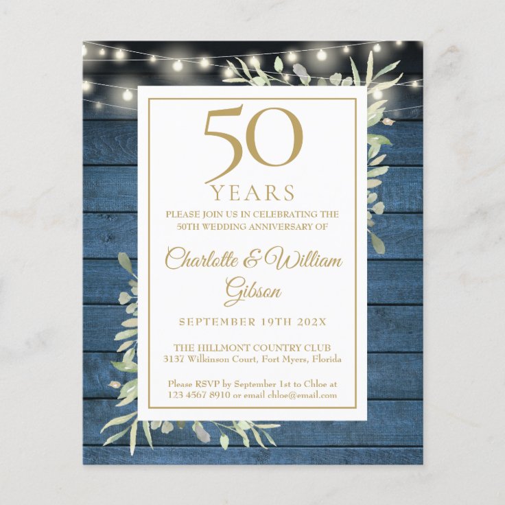 Budget Rustic 50th Anniversary Greenery Invitation | Zazzle