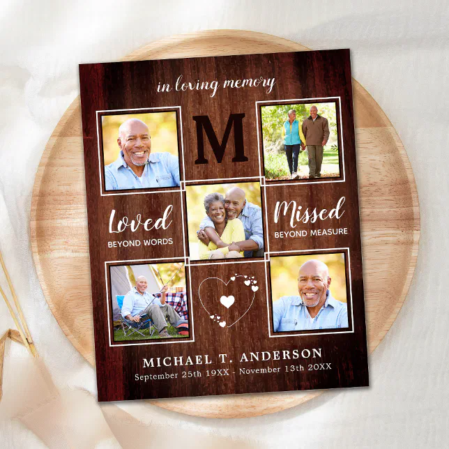 Budget Rustic 5 Photo Collage Funeral Thank You | Zazzle