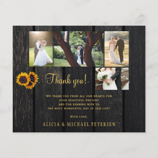 Budget rustic 5 photo collage wedding thank you | Zazzle