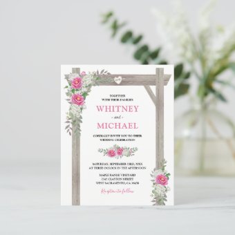 Budget Rustic Arch Pink Floral Wedding Invitation | Zazzle