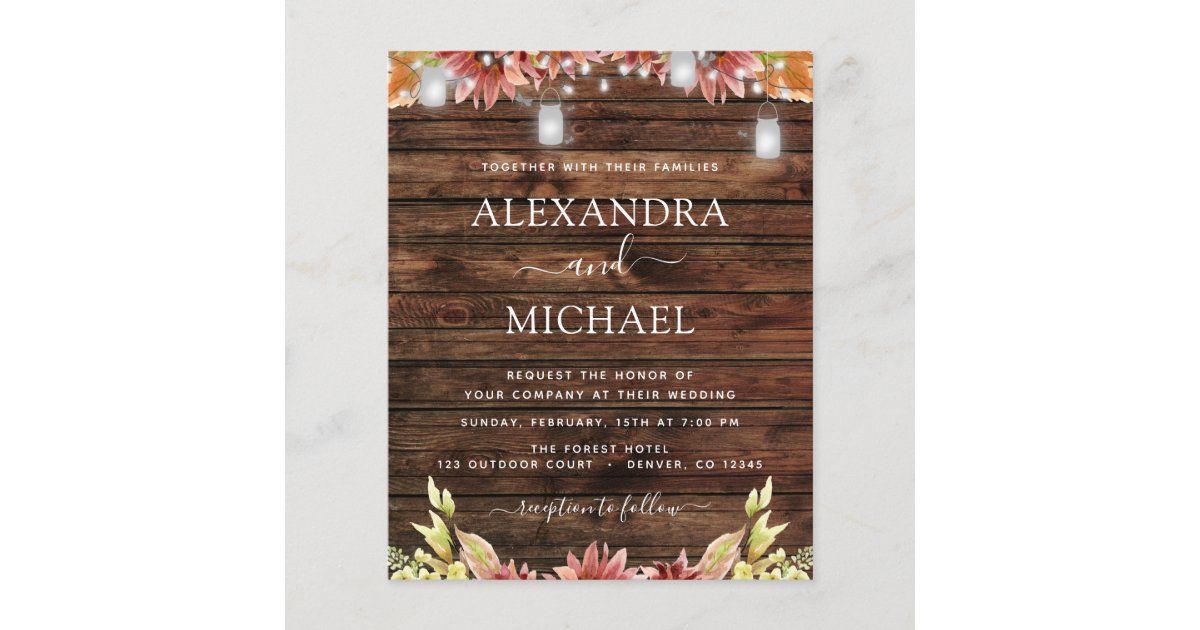 Budget Rustic Autumn Sunflowers Wedding Invitation Flyer | Zazzle