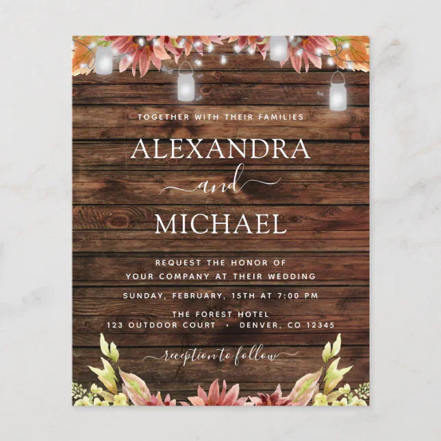 Budget Rustic Autumn Sunflowers Wedding Invitation Flyer | Zazzle