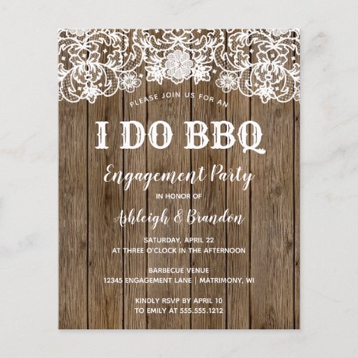 Budget Rustic Barn Wood Lace I Do BBQ Invitation | Zazzle