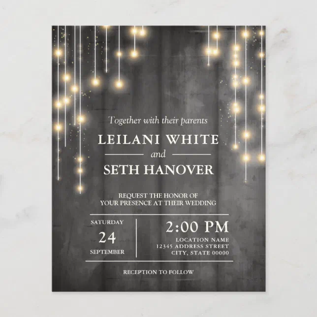 Budget Rustic Black String Lights Wedding Invite | Zazzle