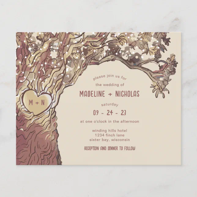 BUDGET Rustic Carved Heart Tree Wedding Invitation | Zazzle