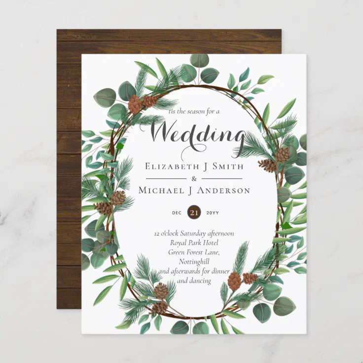 Budget Rustic Christmas Wedding Winter Invites | Zazzle