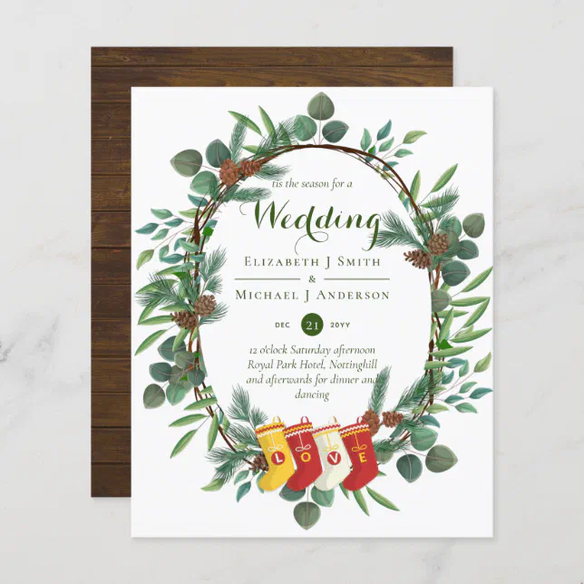 Budget Rustic Christmas Wedding Winter Invites | Zazzle