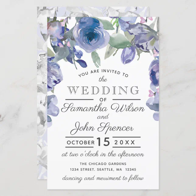Budget Rustic Dusty Blue Floral Wedding Invitation | Zazzle
